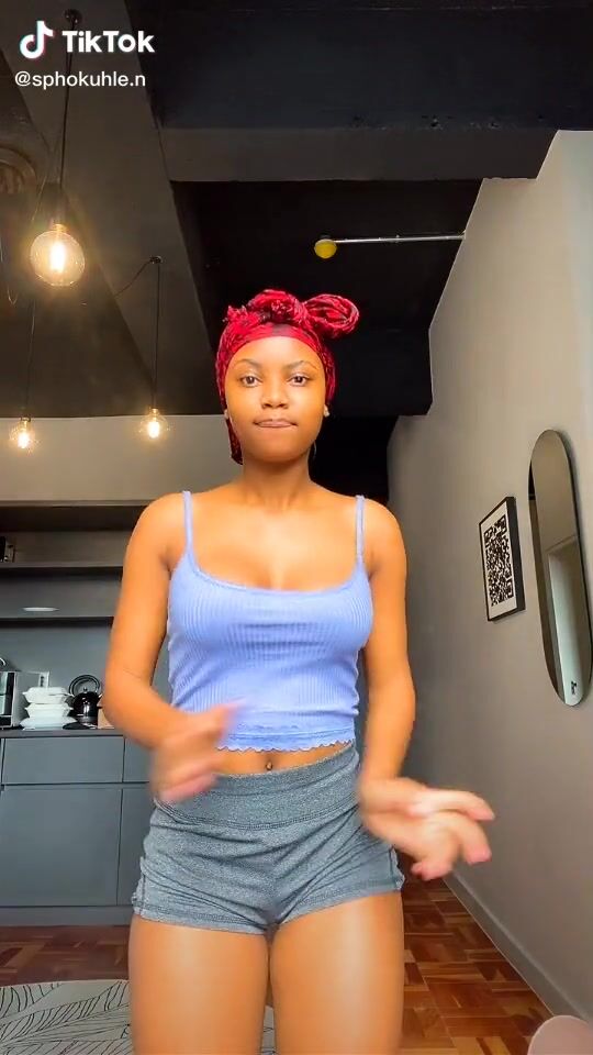 Sexy Sphokuhle.n Shows Cleavage in Blue Crop Top and Bouncing Boobs | sexyfilter.com