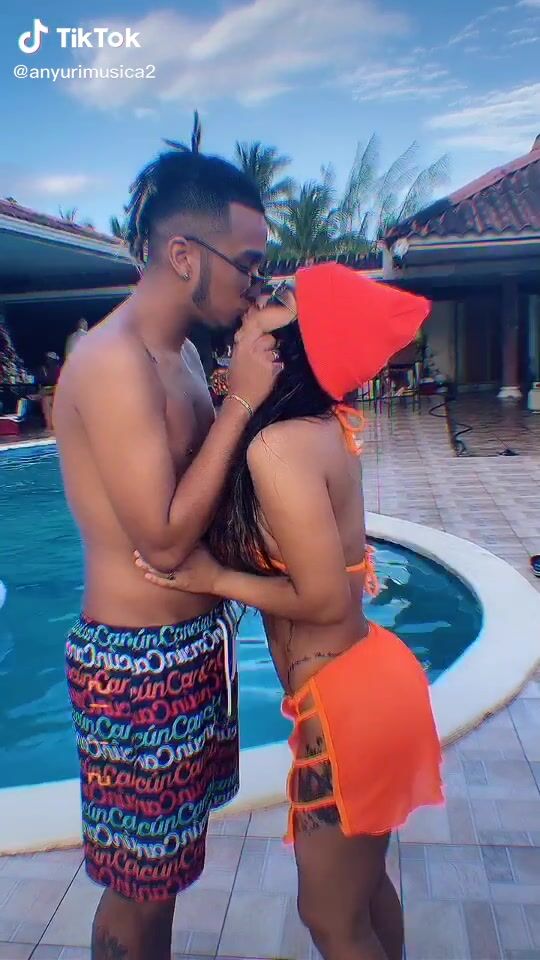 Beautiful Anyuri Lozano in Sexy Electric Orange Bikini Top at the Pool | sexyfilter.com