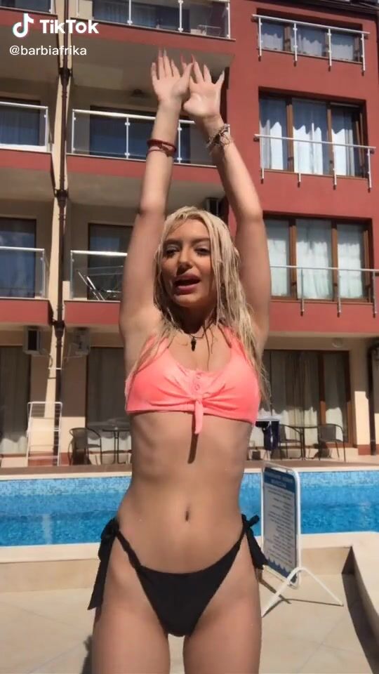 Sexy Barbara Milenkovic in Peach Bikini Top at the Swimming Pool ...